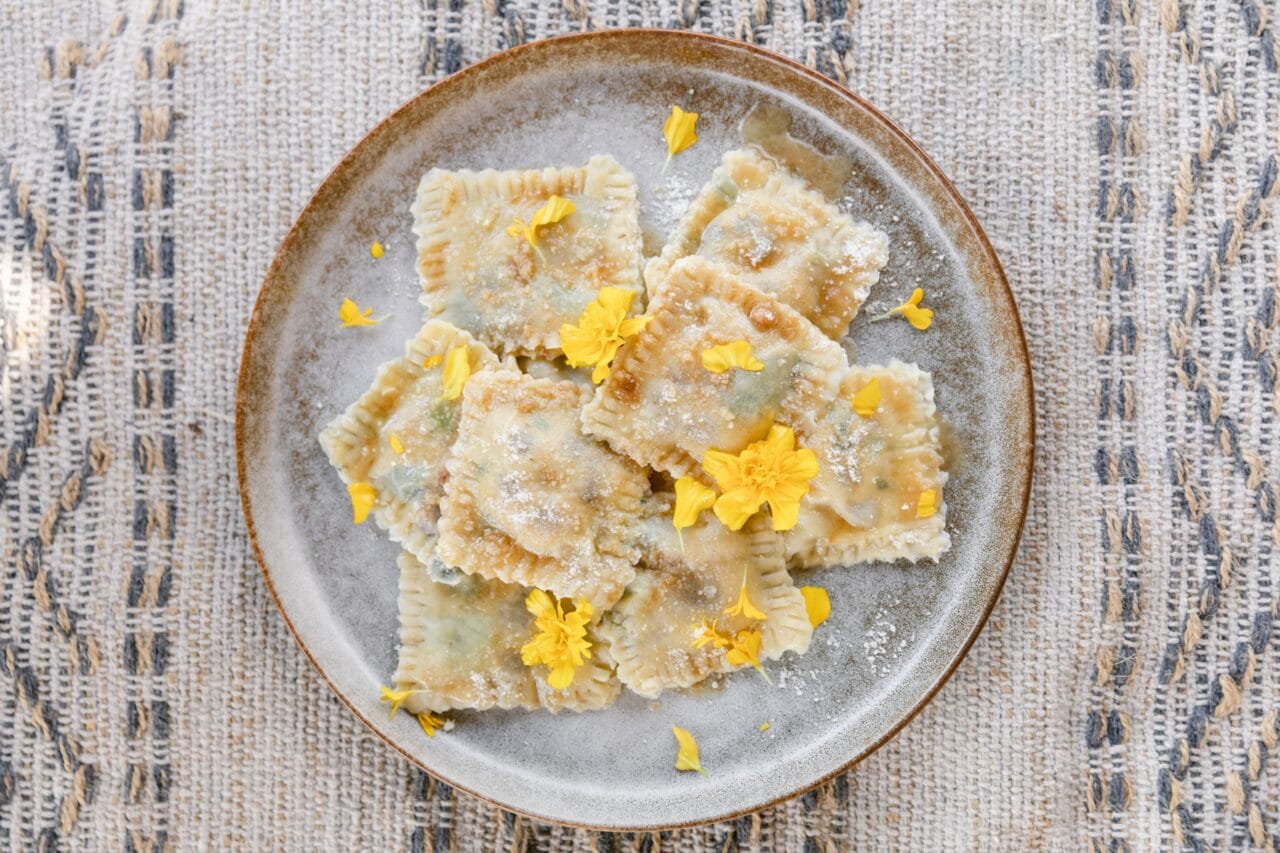 Artichoke Ravioli with Browned Butter and Edible Flowers | Pretty Together