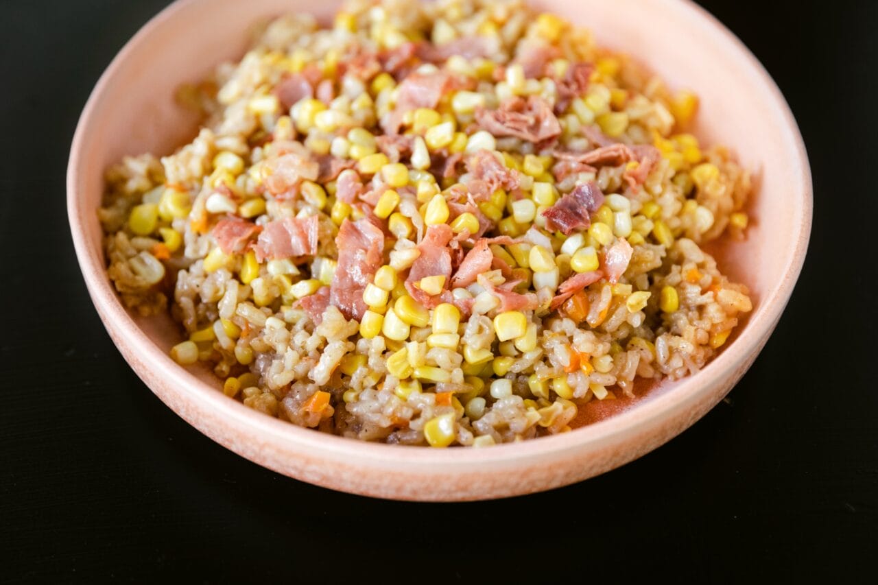 SWEET CORN RISOTTO WITH CRISPY PROSCIUTTO | Pretty Together