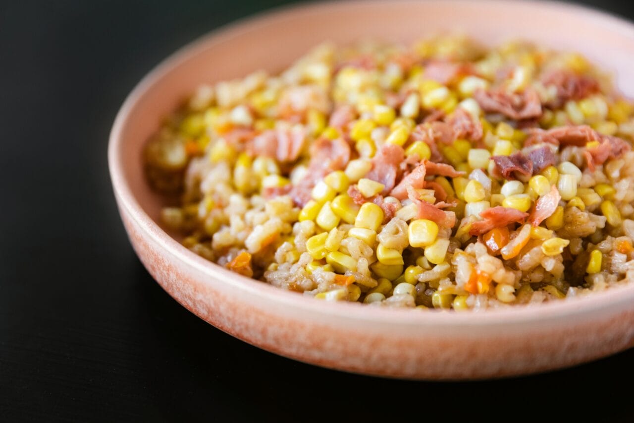 SWEET CORN RISOTTO WITH CRISPY PROSCIUTTO | Pretty Together